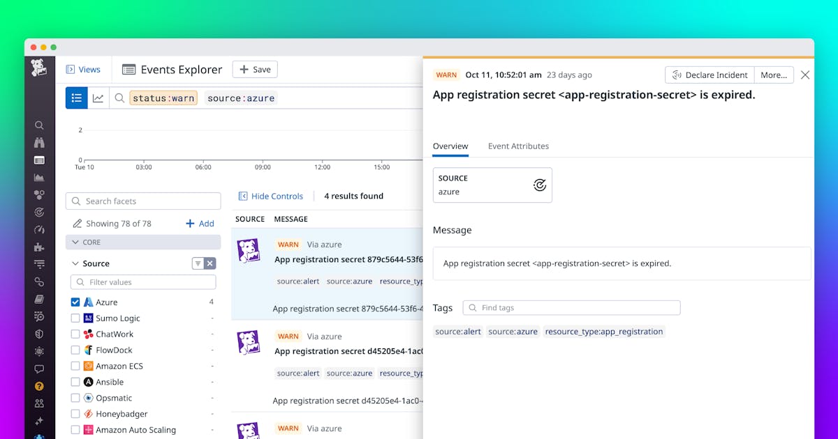 Monitor expiration events from Azure Key Vault | Datadog Monitor expiration events from Azure Key Vault | Datadog