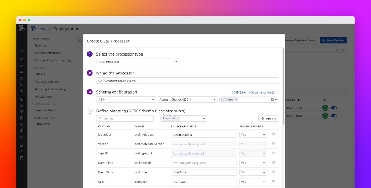 Normalize any logs for Cloud SIEM with Datadog's OCSF processor | Datadog