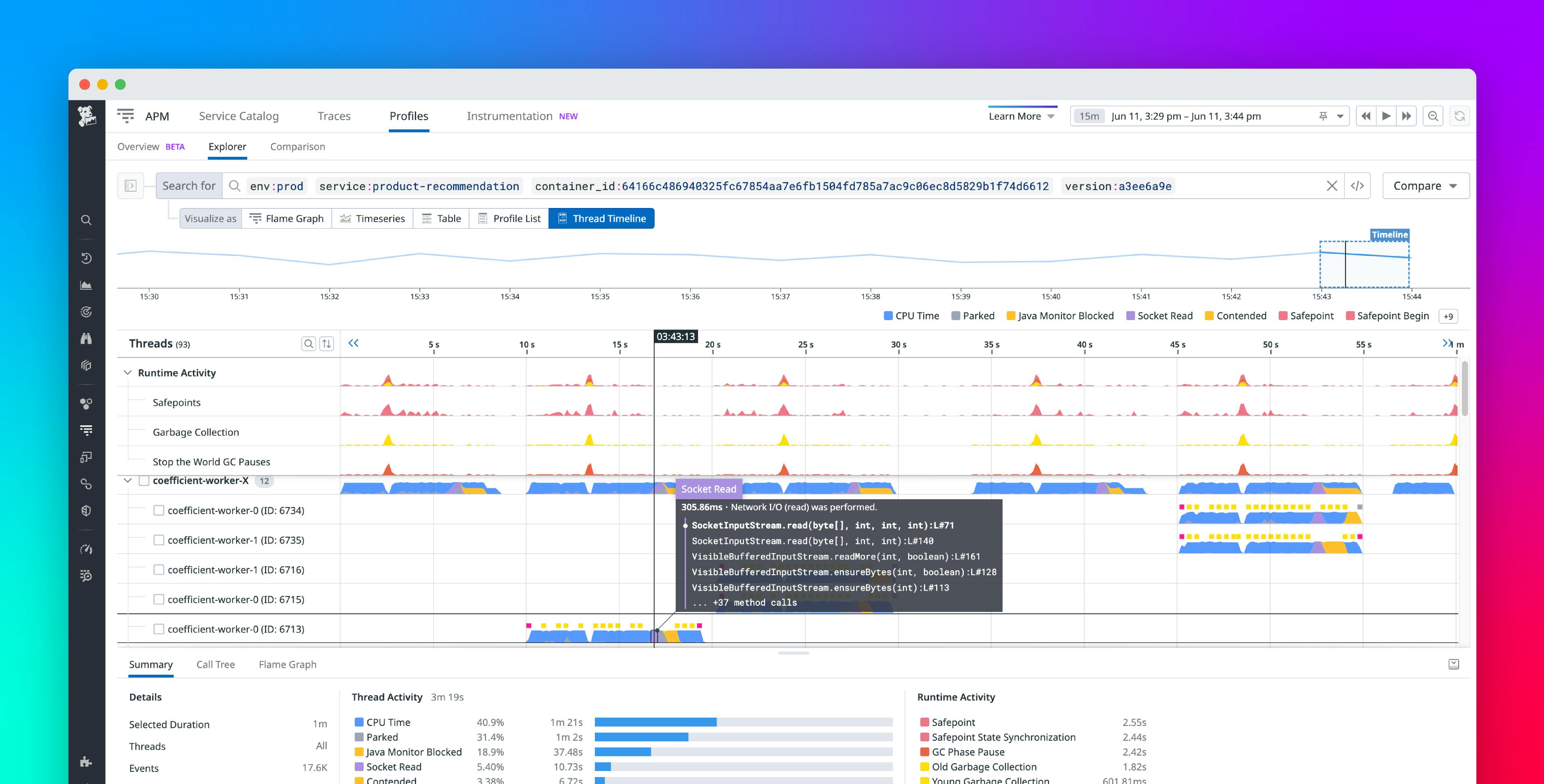 Diagnose Runtime and Code Inefficiencies in Production by Using Continuous Profiler's Timeline ...