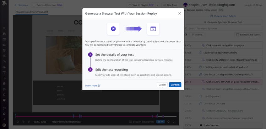 Create Browser Tests Directly From Datadog RUM Session Replay | Datadog Create Browser Tests Directly From Datadog RUM Session Replay | Datadog