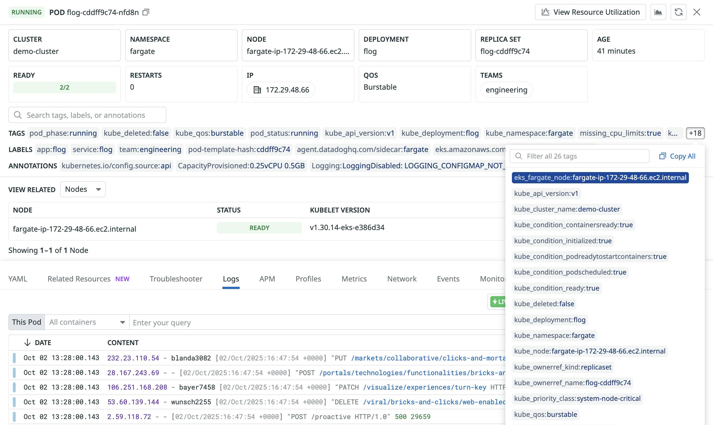 Monitor logs from Amazon EKS on Fargate with Datadog | Datadog