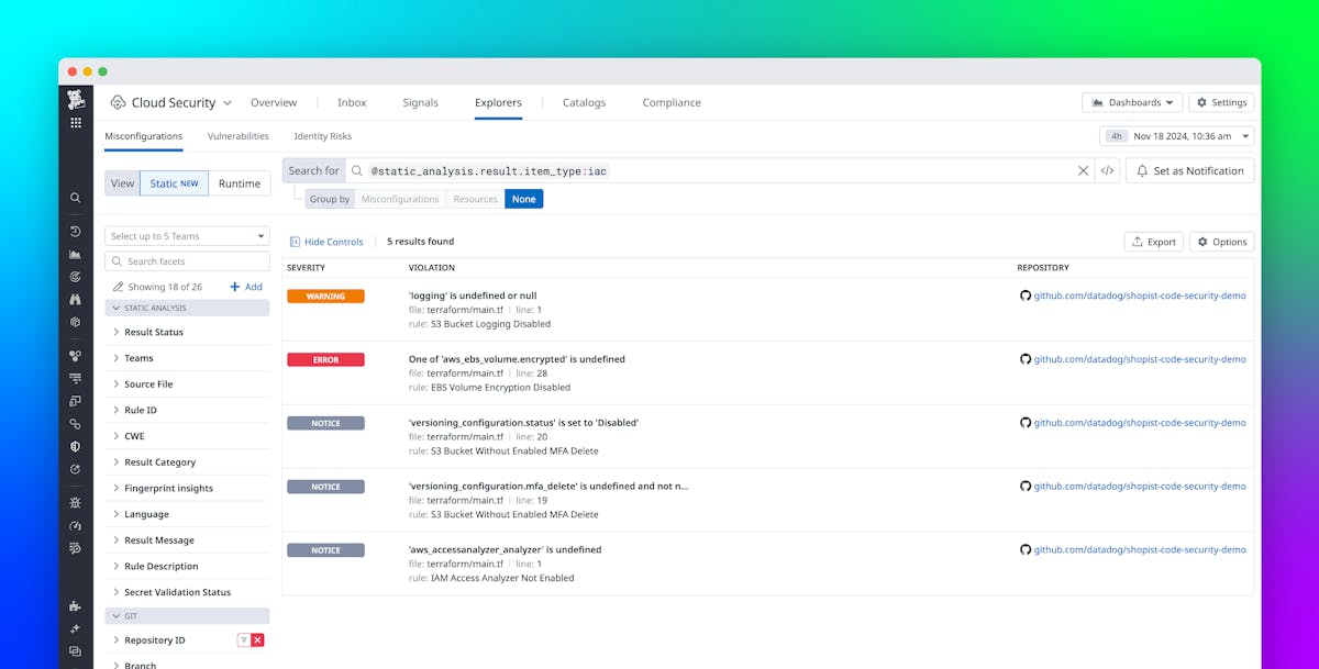 Secure your cloud environment from end to end with Datadog IaC Security | Datadog
