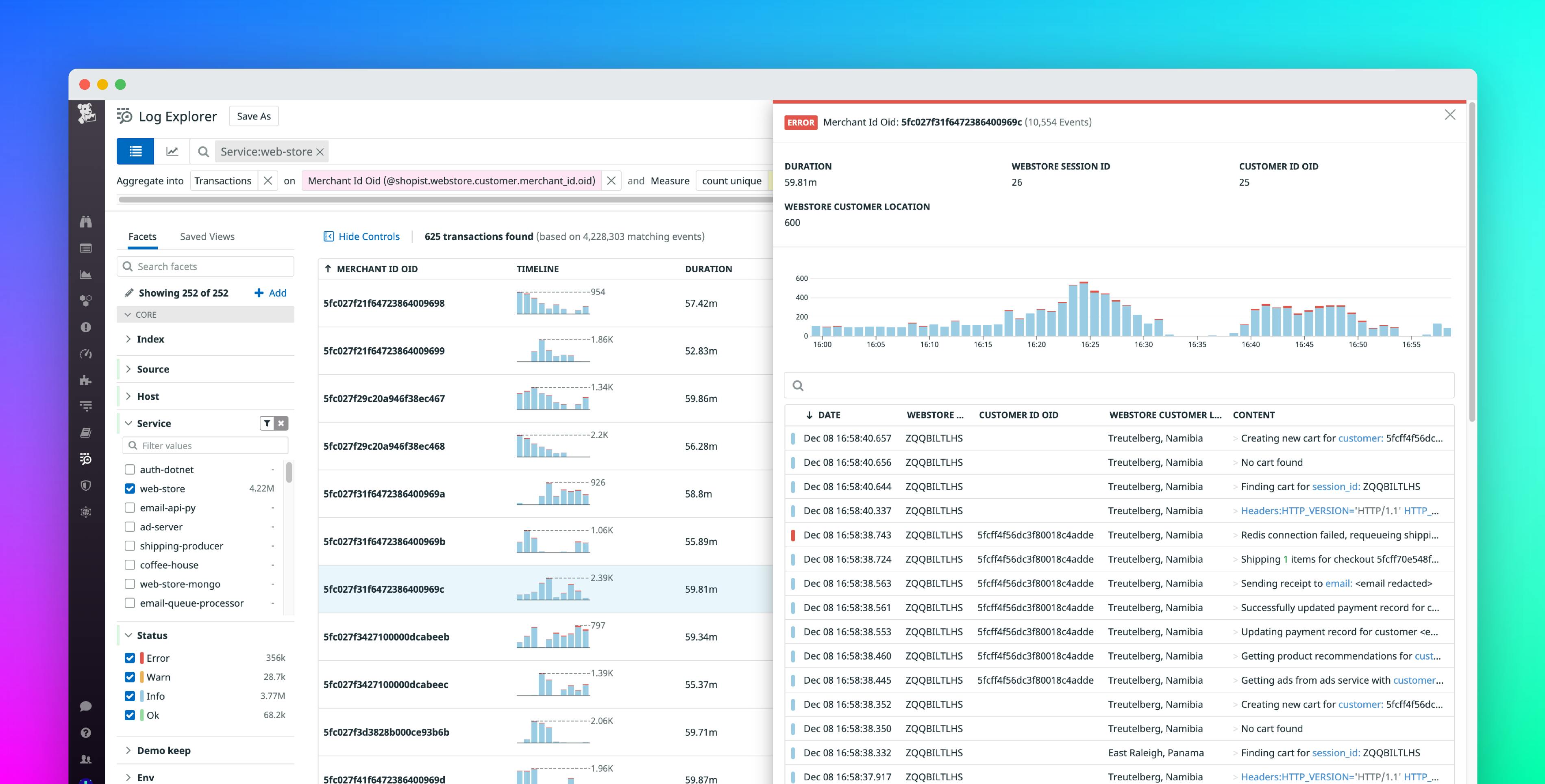 Group Your Logs to Analyze Processes With Log Transaction Queries | Datadog