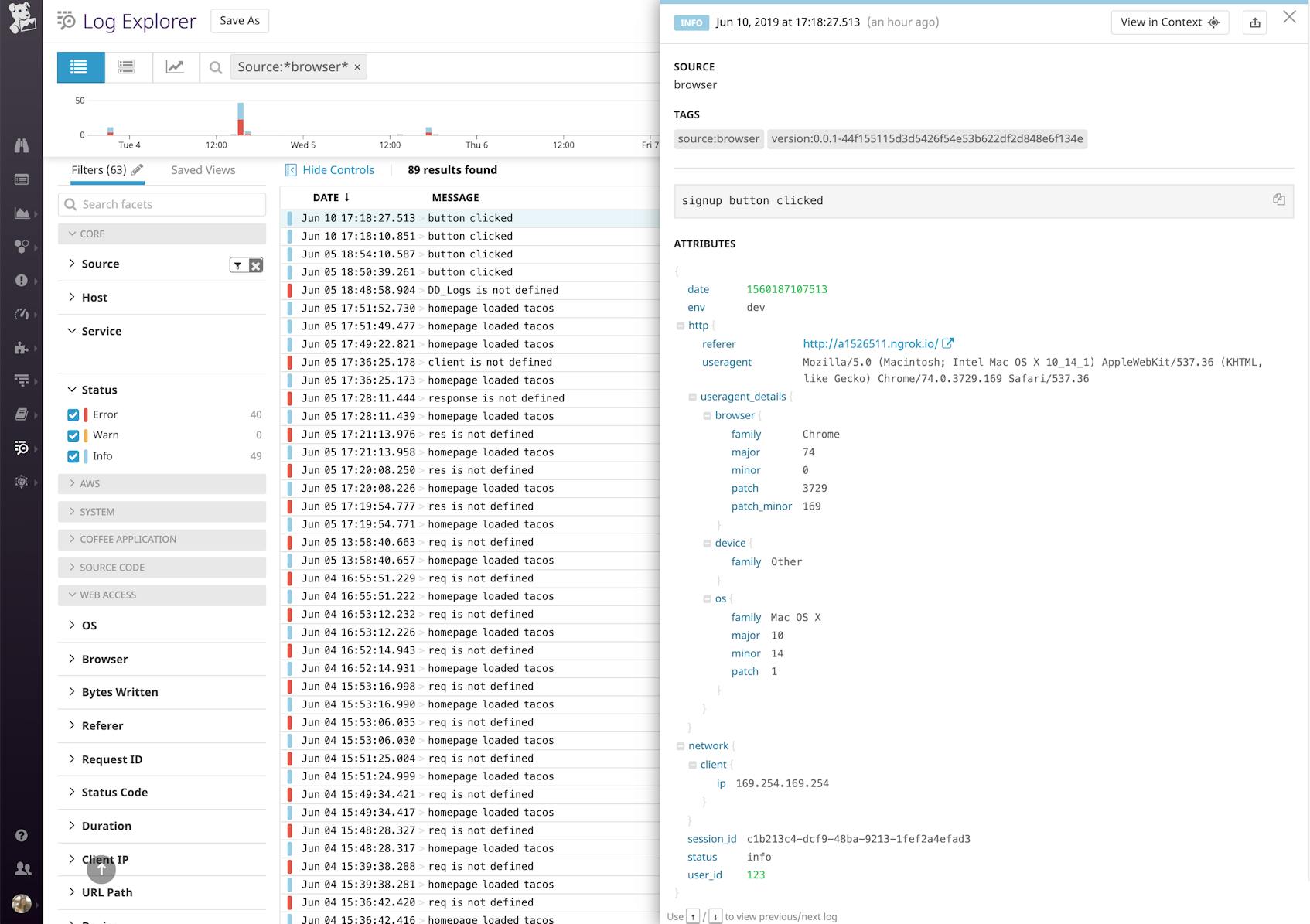 Monitor JavaScript Console Logs and User Activity With Datadog | Datadog