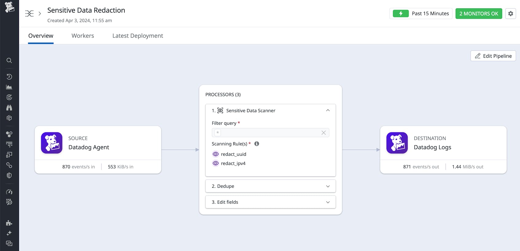 Redact Sensitive Data From Your Logs On-Prem by Using Observability Pipelines | Datadog