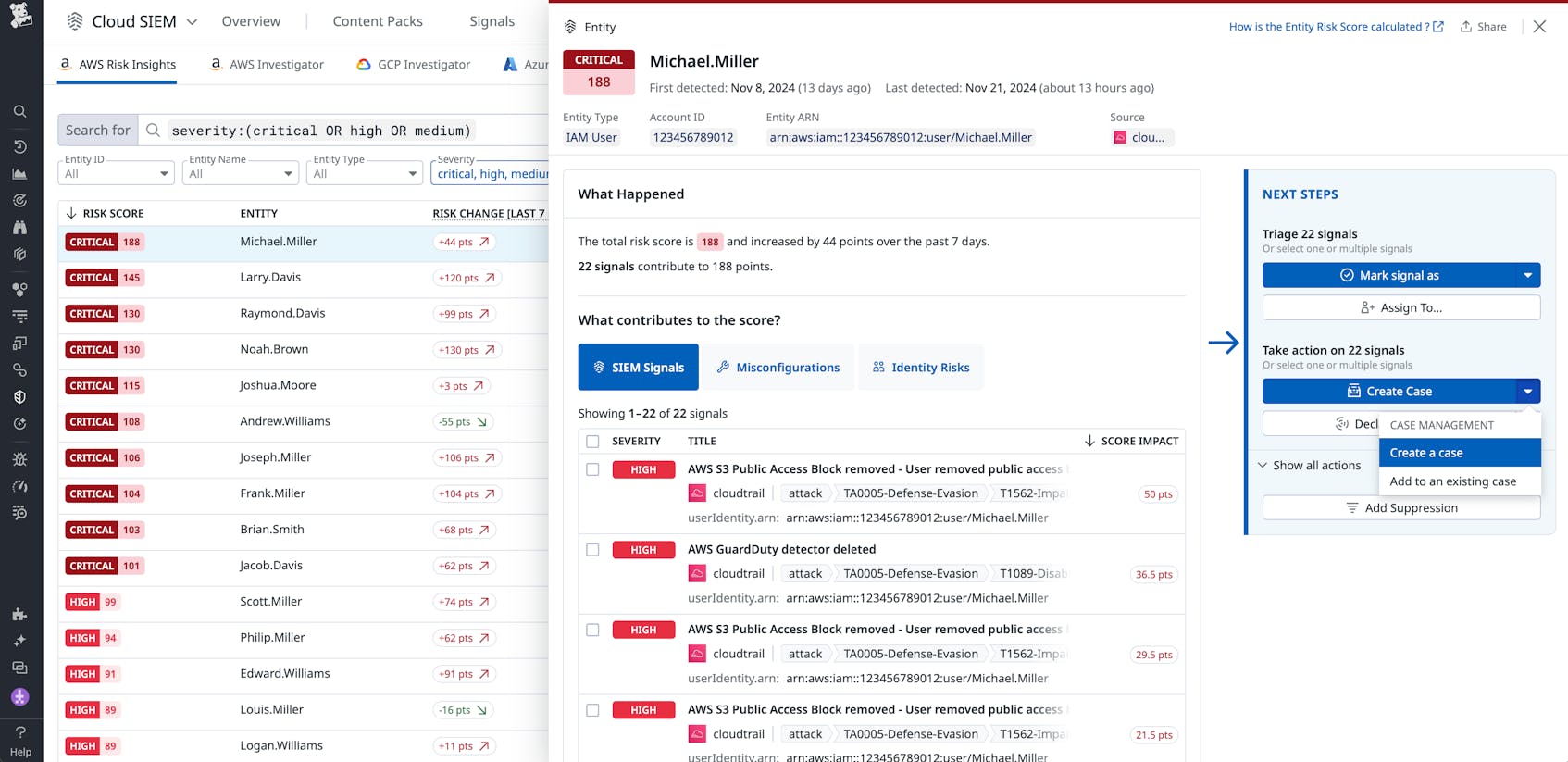 Accelerate Investigations With Datadog Cloud SIEM Risk-Based Insights for AWS Entities | Datadog