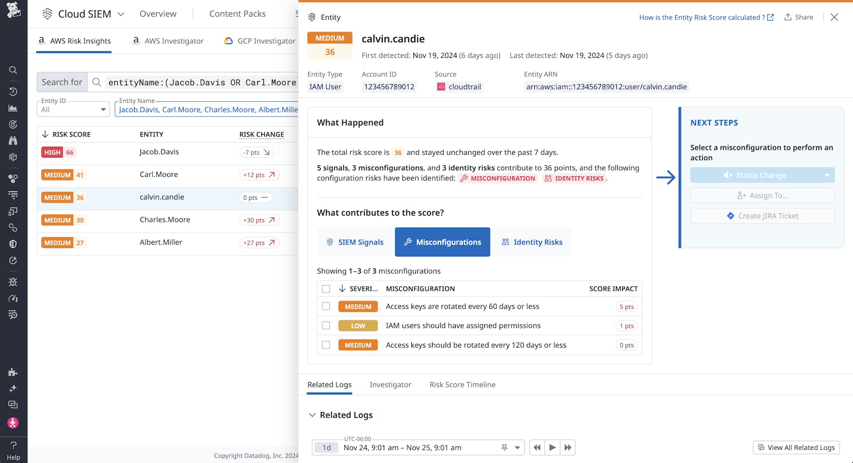Accelerate Investigations With Datadog Cloud SIEM Risk-Based Insights for AWS Entities | Datadog