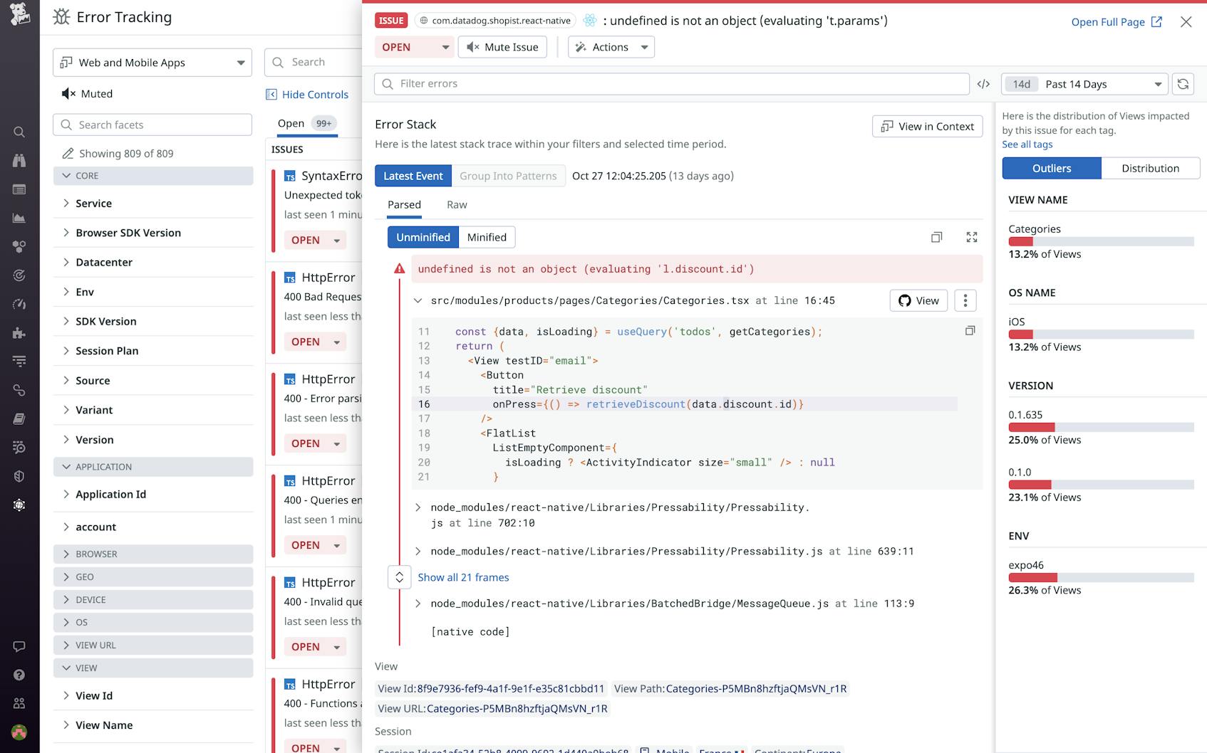RUM Now Offers React Native Crash Reporting and Error Tracking | Datadog