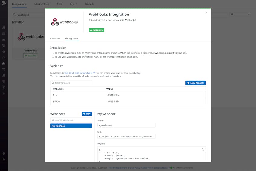 Send SMS Alerts With Webhooks and Twilio | Datadog