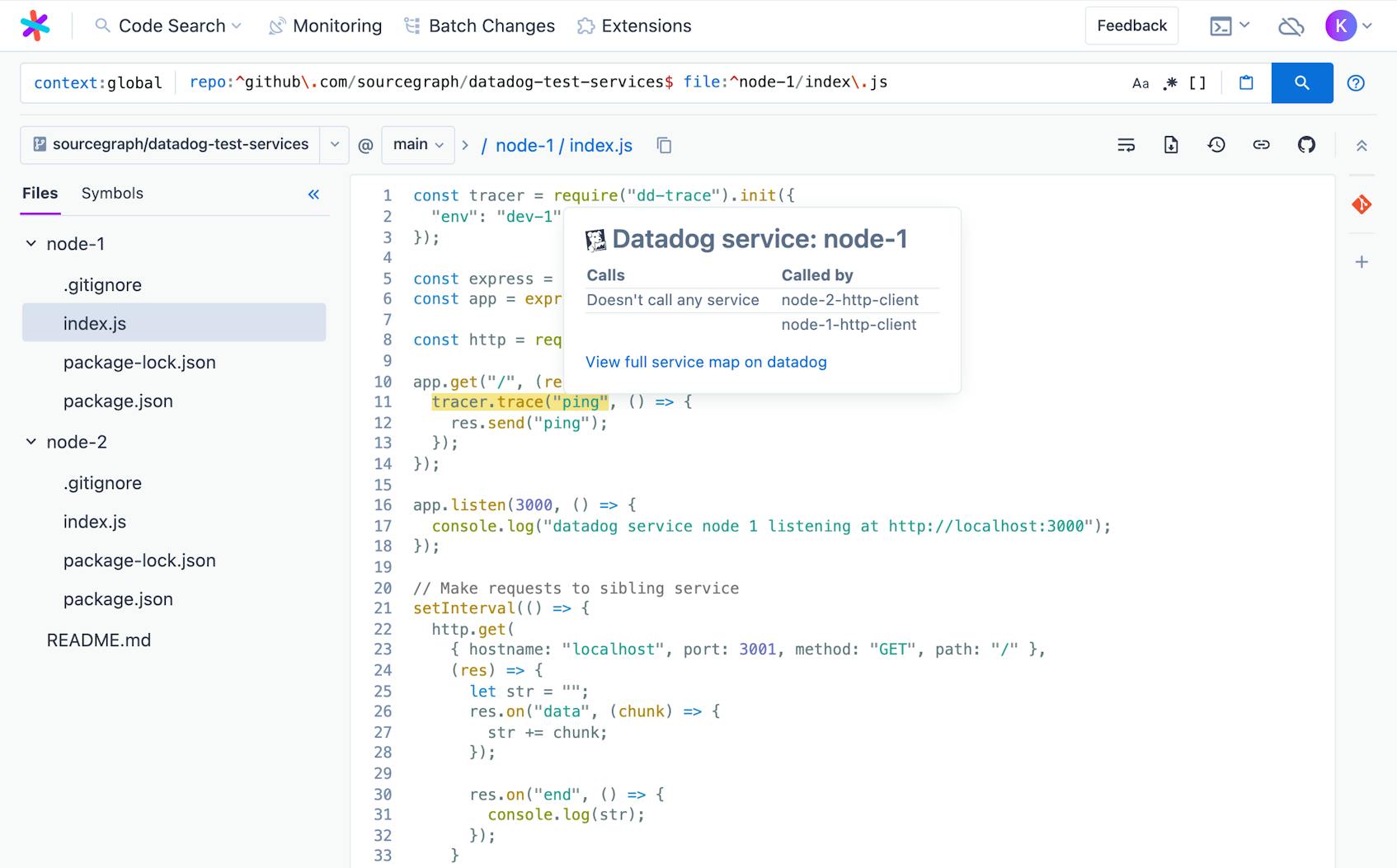 Use Datadog's Sourcegraph Extension to Navigate Code and Visualize Service Dependencies | Datadog
