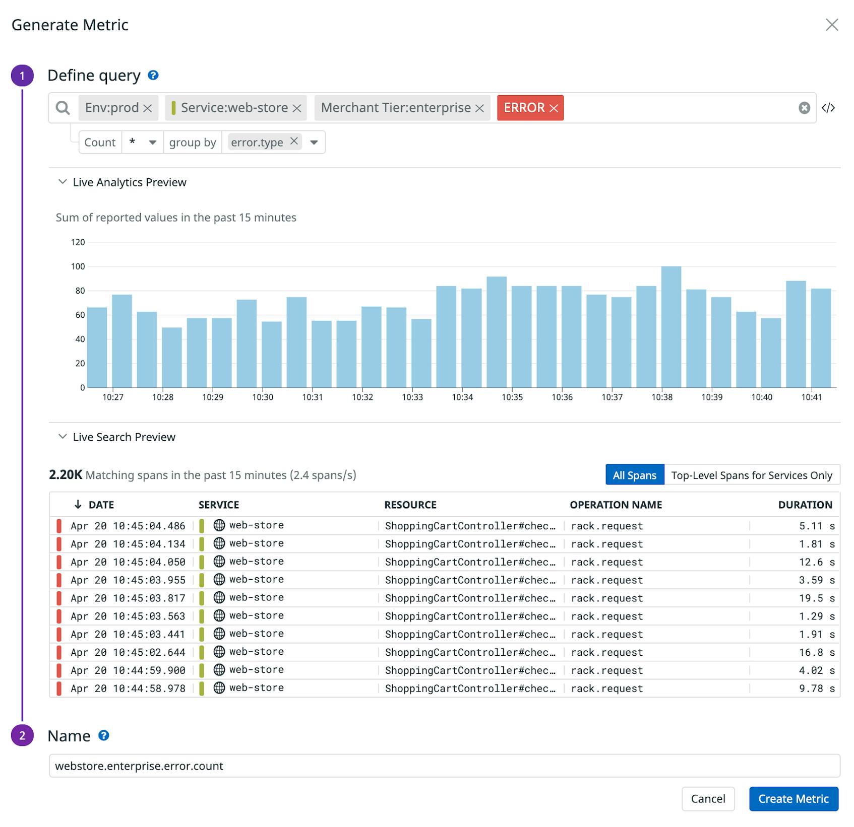 Generate Span-Based Metrics to Track Historical Trends in Application Performance | Datadog