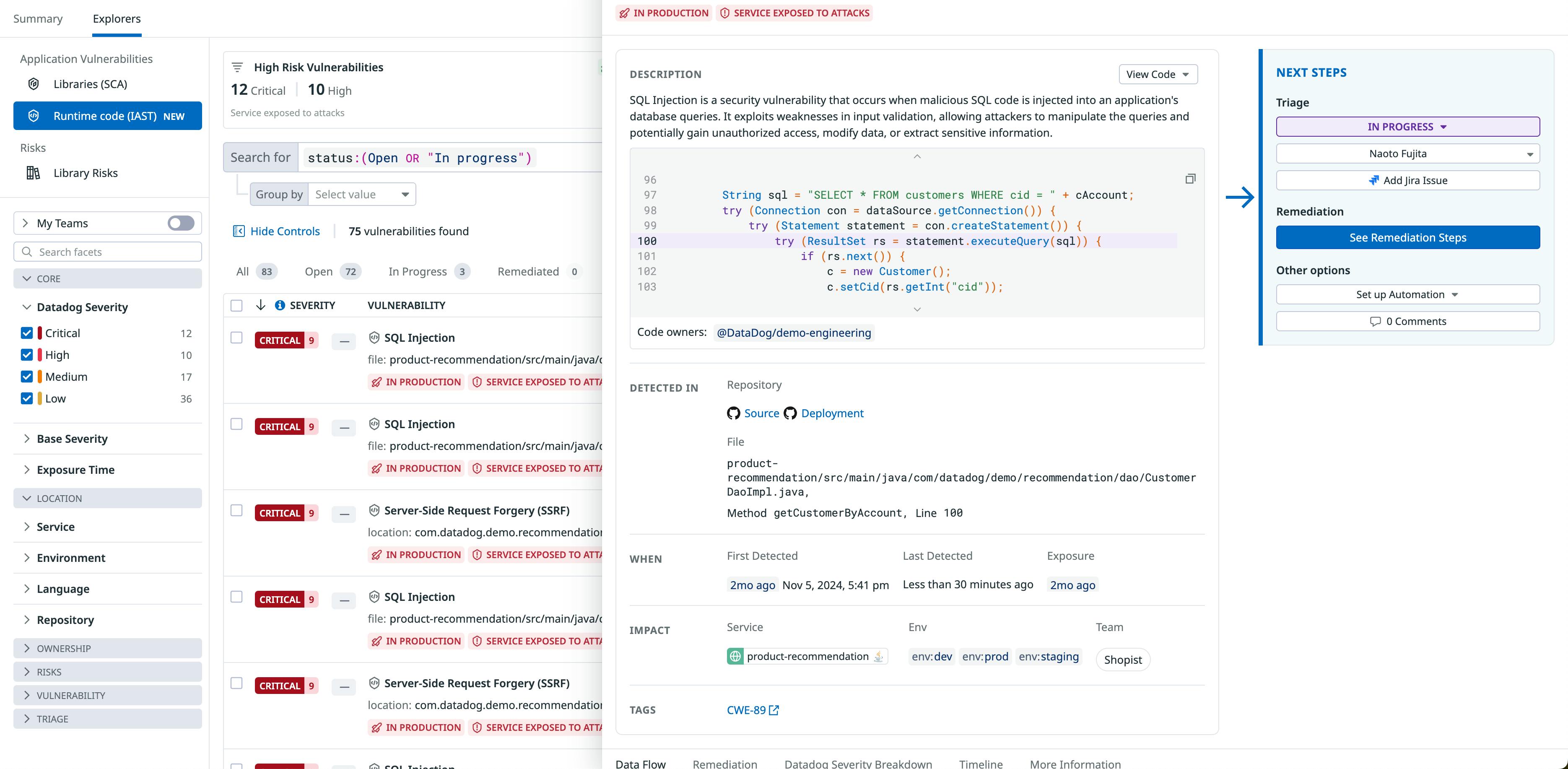 Code Security Platform | Datadog