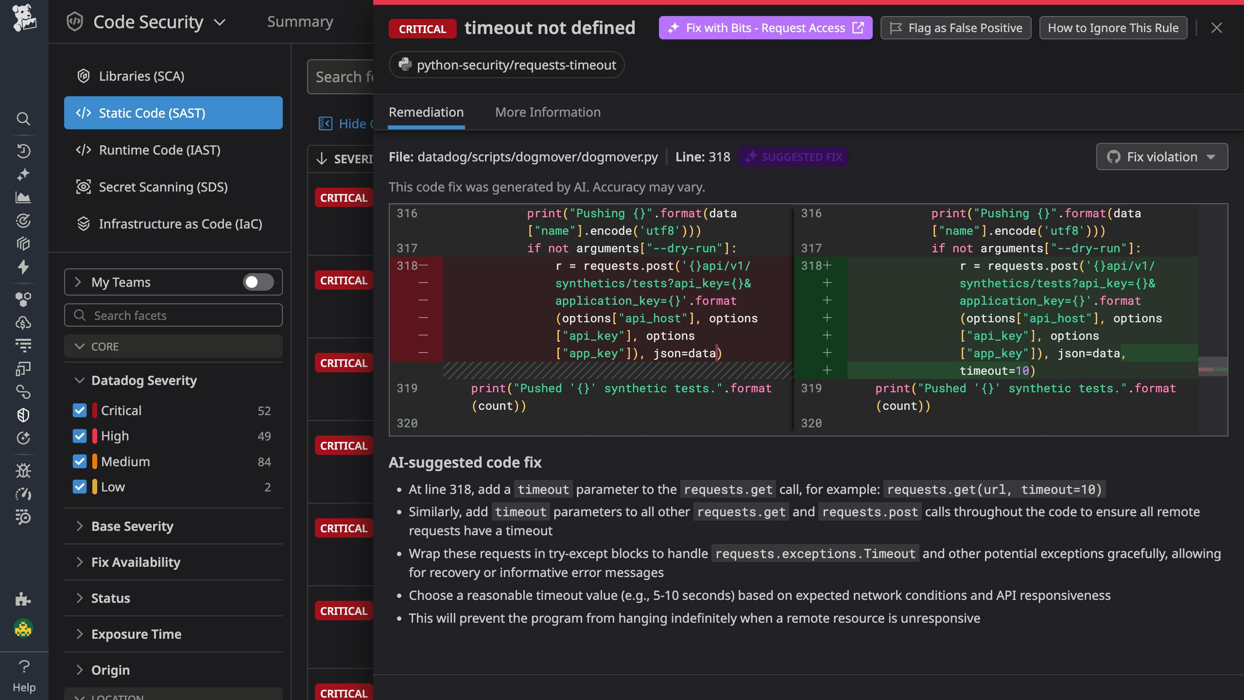 Static Code Analysis (SAST) | Datadog
